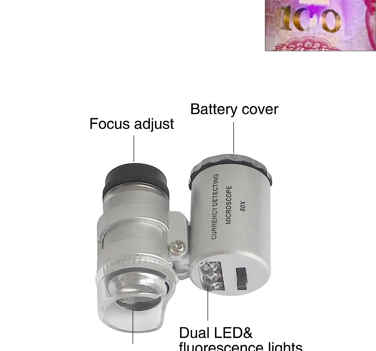 Mini 60x LED Light Microscope Magnifier Pocket Jewelry Jeweler Loupe ...