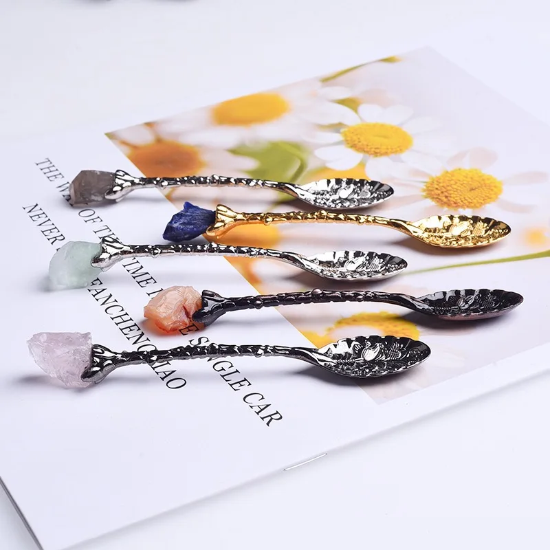 Retro Crystal Antique Alloy Spoon Natural Stone Amethyst Cluster Tea ...