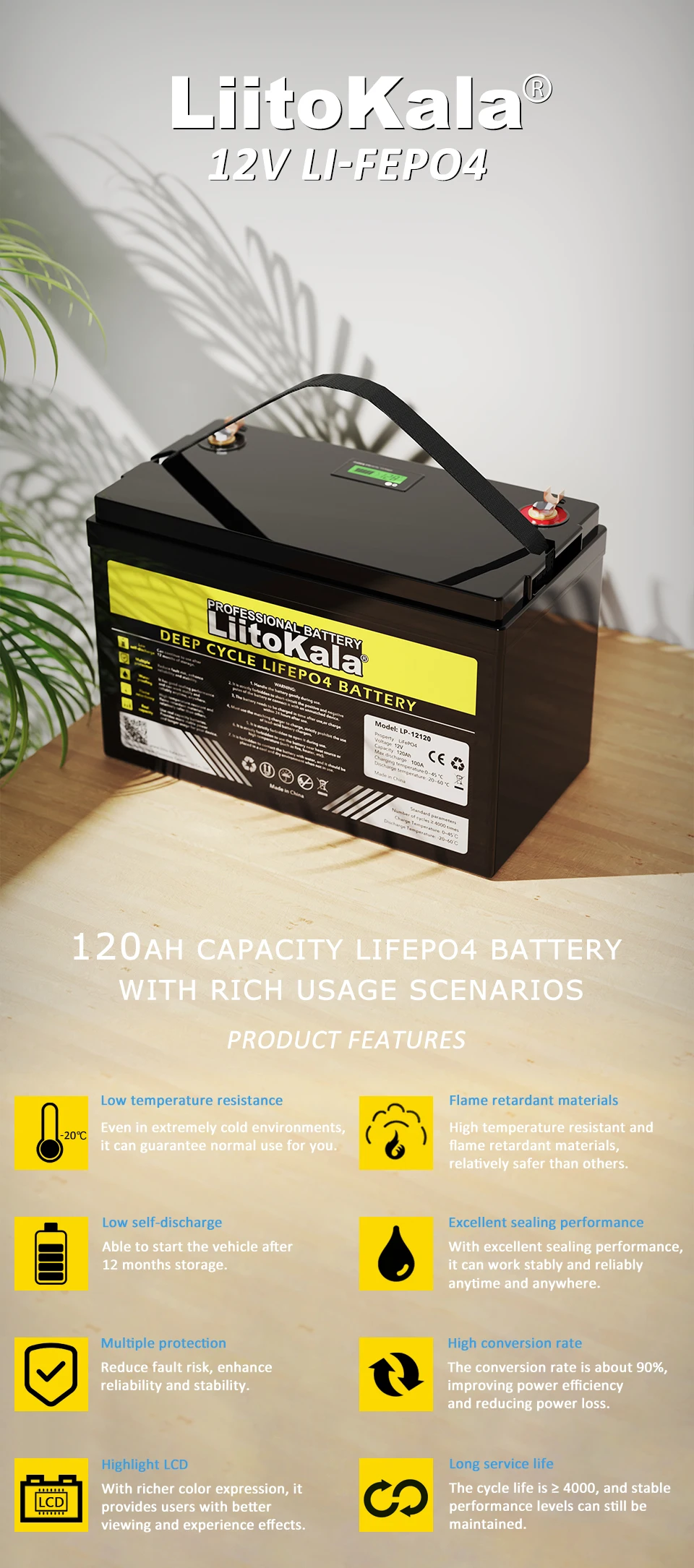 Liitokala 12v 120ah Lifepo4 Lithium Ion Batteries Pack Deep Cycle ...