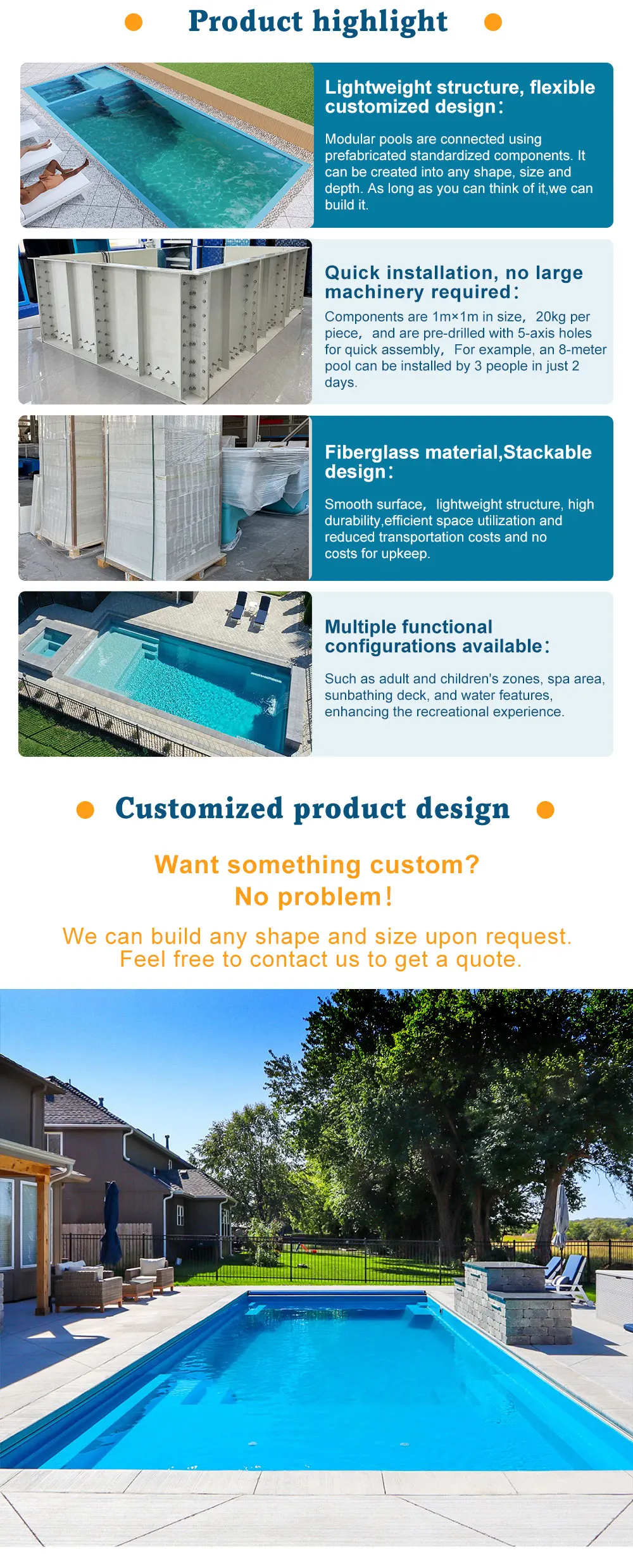 Wholesale Large Size Custom Jacuzzi Swimming Pool Shell