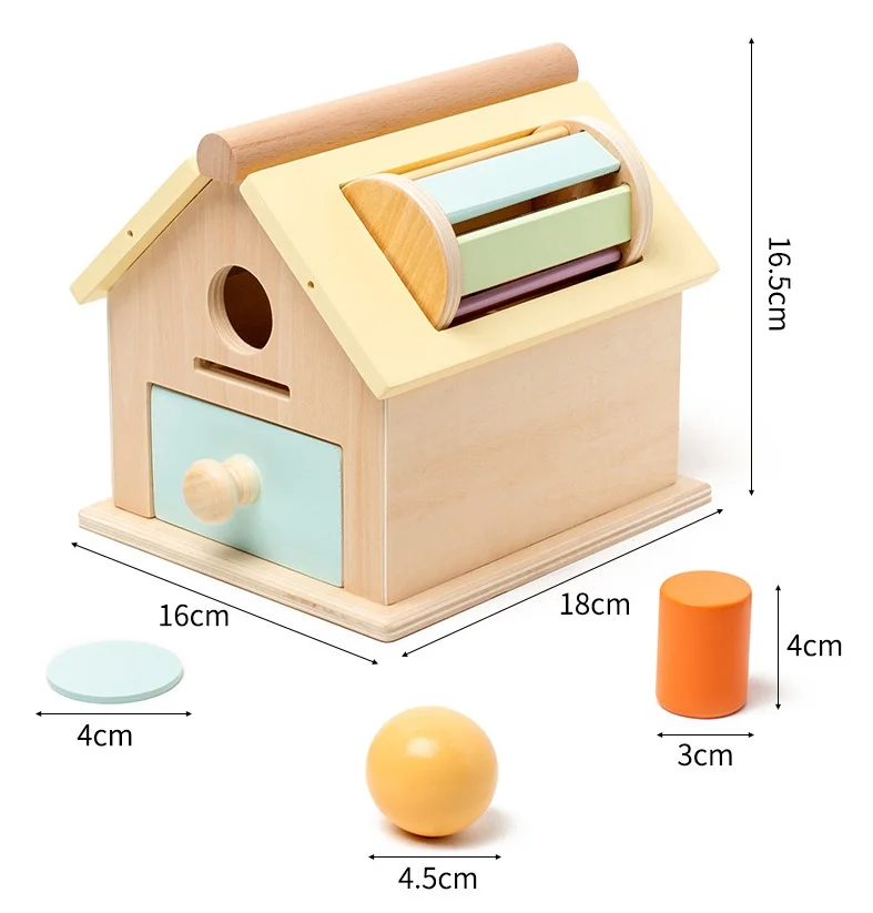 4 in 1 Wooden Montessori Play House Colorful Drop Toy House Coin Box ...