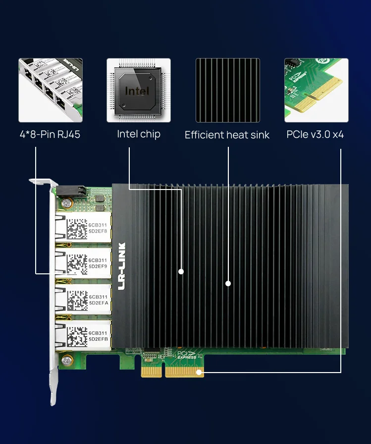Lres2039pt-poe Capture Card Poe Vision Frame Grabber 4 Port Pcie Ethernet Adapter Nic Network ...