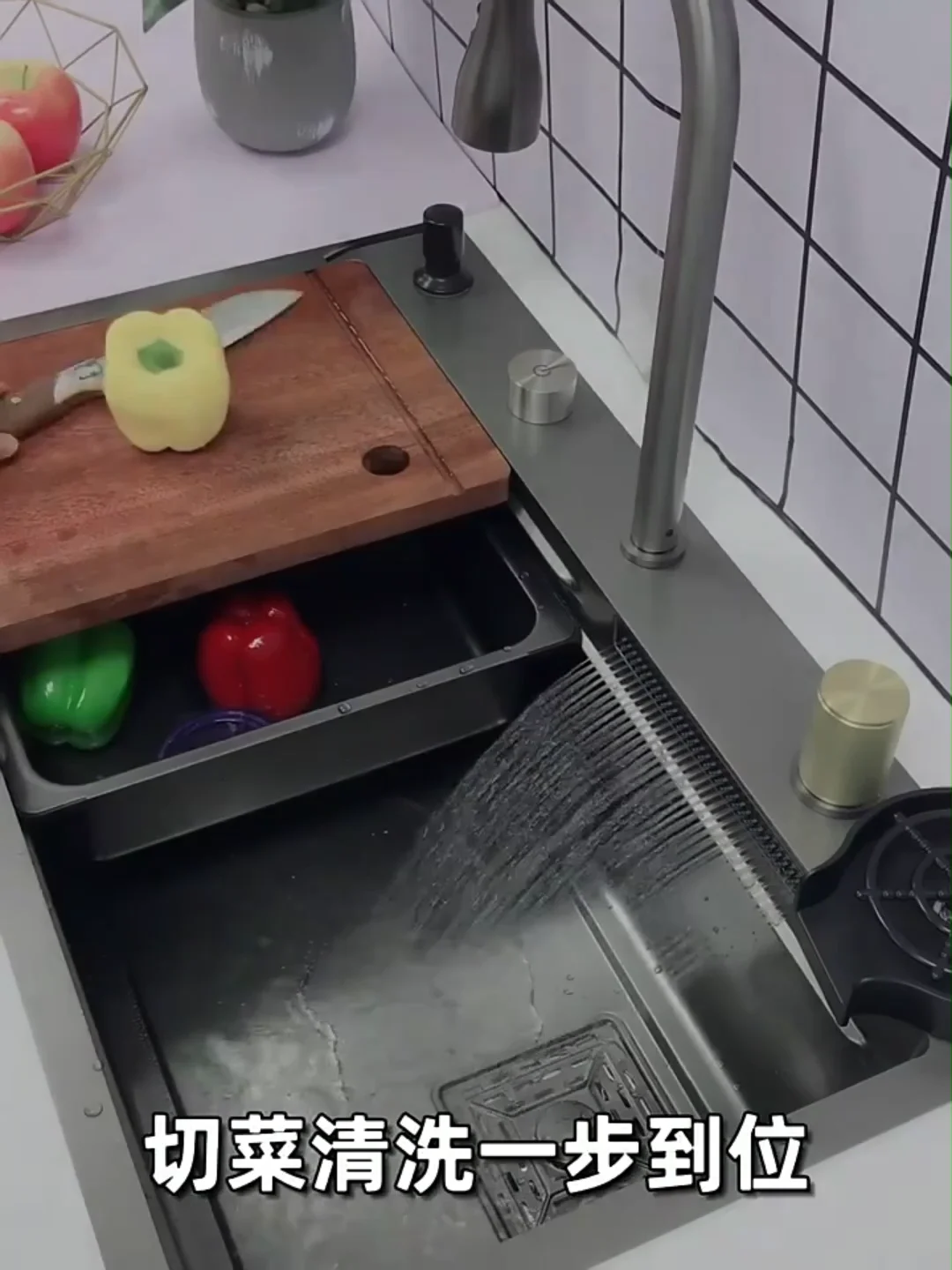 Black Nano Kitchen Sink 304 Stainless Steel Fruit And Vegetable Bowls ...