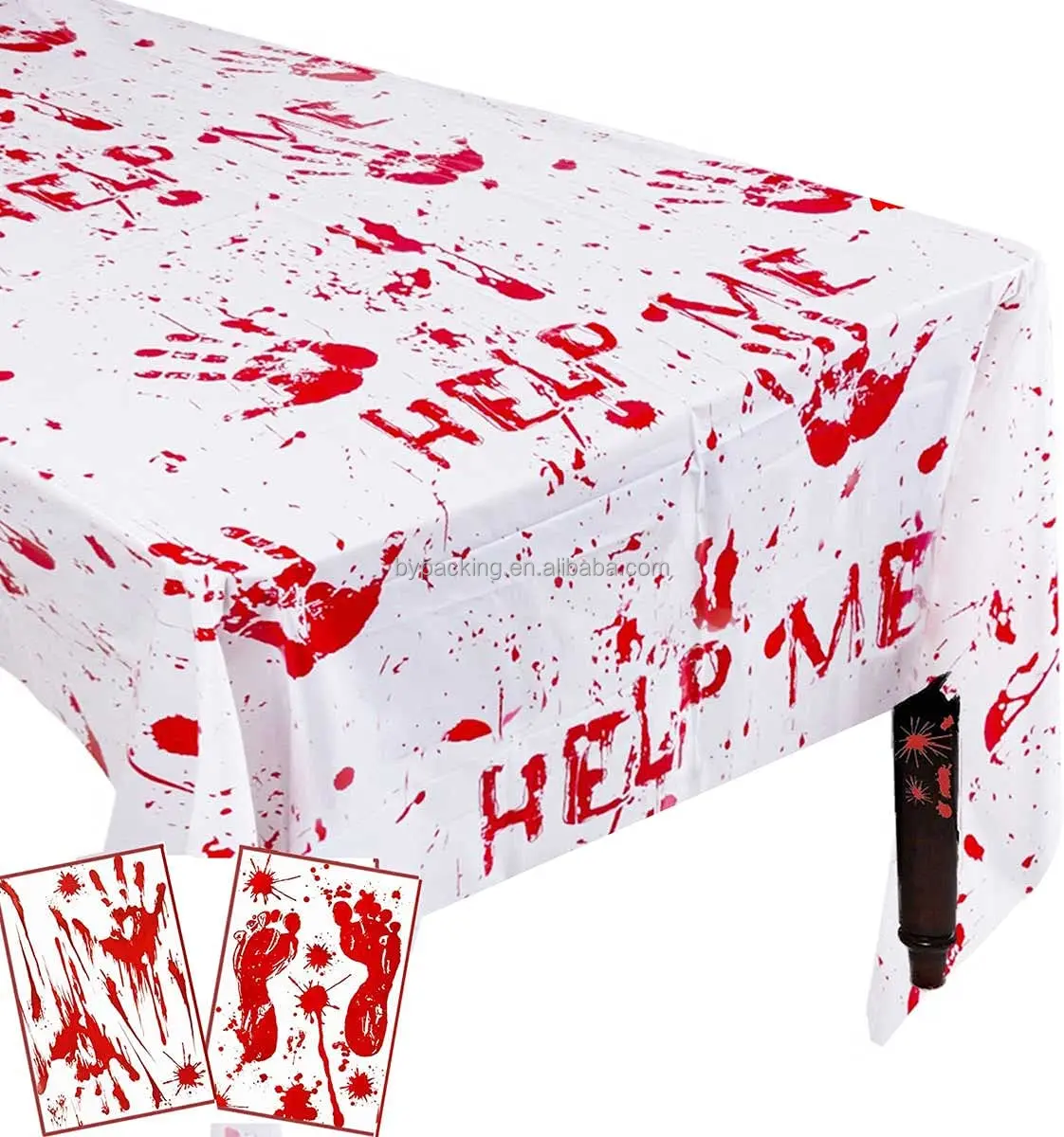 Horror Theme Bloody Hand Print Waterproof Disposable Plastic Tablecloth ...