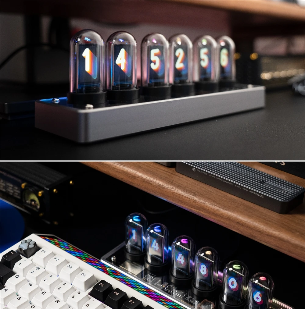 IPS Color Screen Nixie Tube Digital Alarm Clock Creative Colorful USB ...