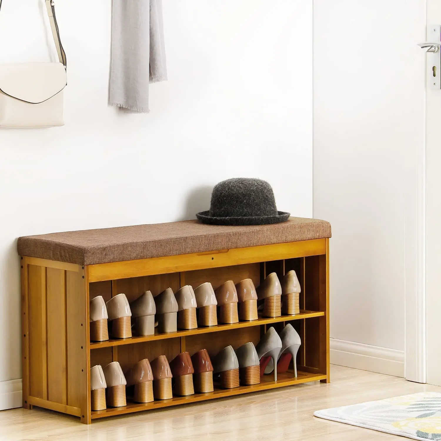 Great Bamboo Shoe Rack Storage Louvered Doors Shoes Cabinets Entryway ...