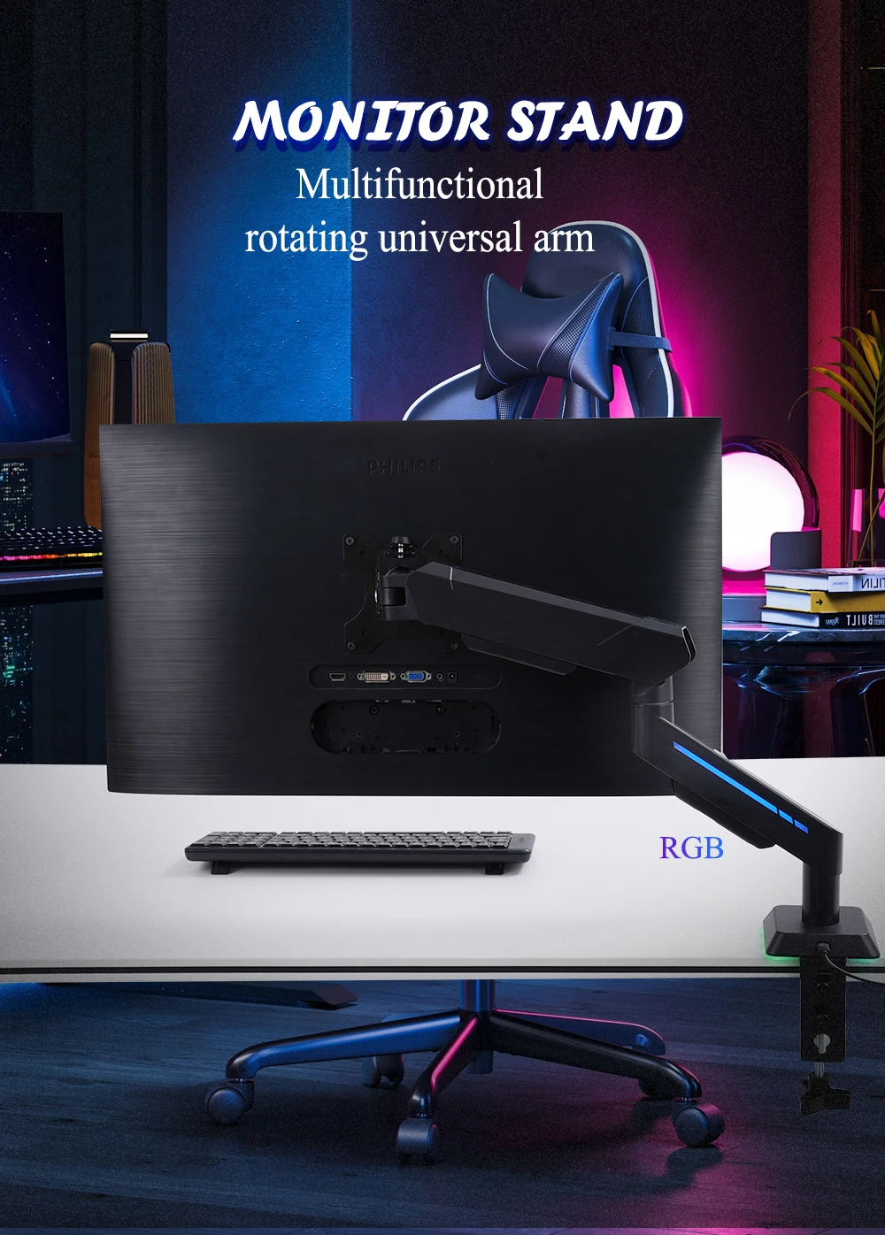 Multifunctional Rotating Universal Arm RGB Monitor Stand 90 Degree Tilt ...