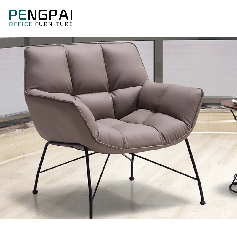 Leisure Chair - Comfortable Napa Leather Sofa with Metal Legs