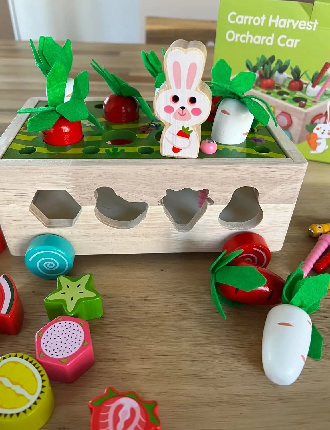 Wooden Toddler Toys Wooden Carrot Pulling Baby Farm Fruits And ...