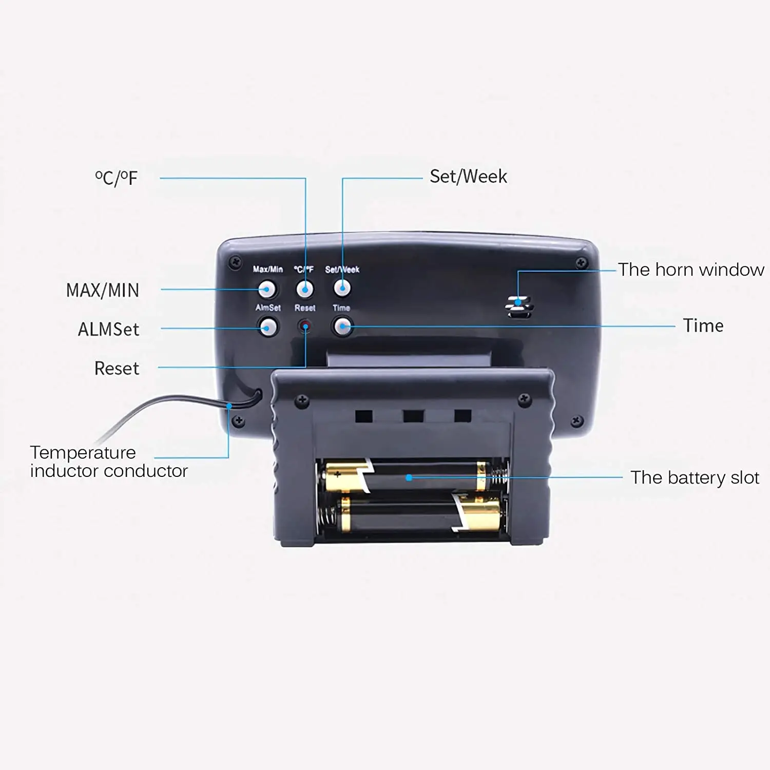 Battery Powered Digital Car Clock - Black ABS with Blue Backlight