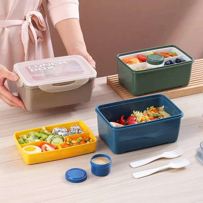 2-layer 1200ml Lunch Box With Cutlery Microwavable Bento Storage ...