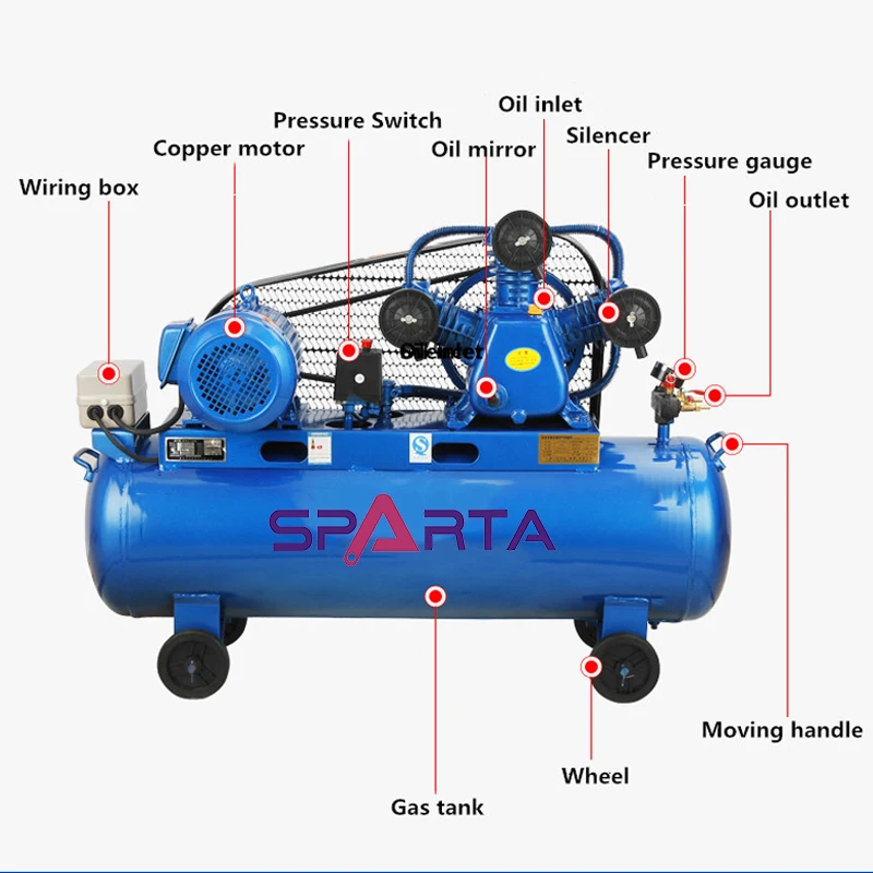 30Cfm 7.5KW 10Hp Cheap Price Portable 8Bar 12Bar Belt Driven Piston Air Compressor with 180L ...