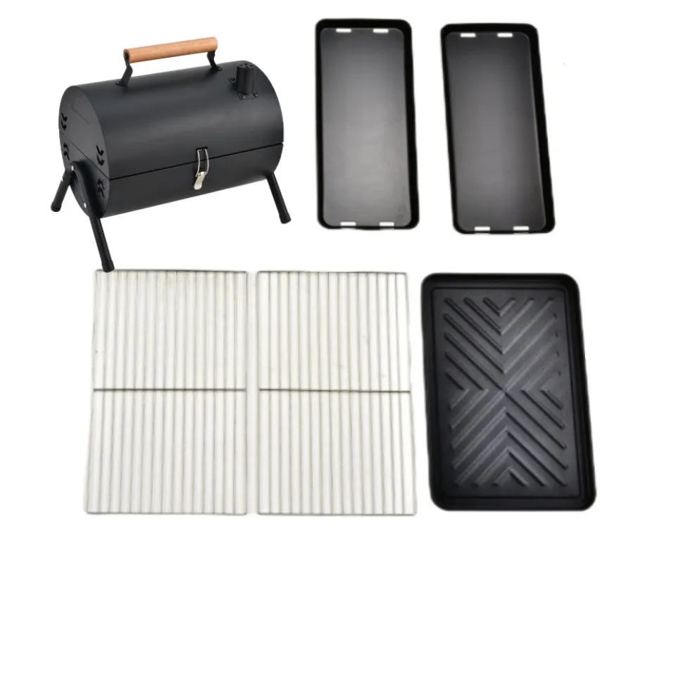 Barrel Charcoal Grill with Offset Smoker Double Sided Cooking Area ...