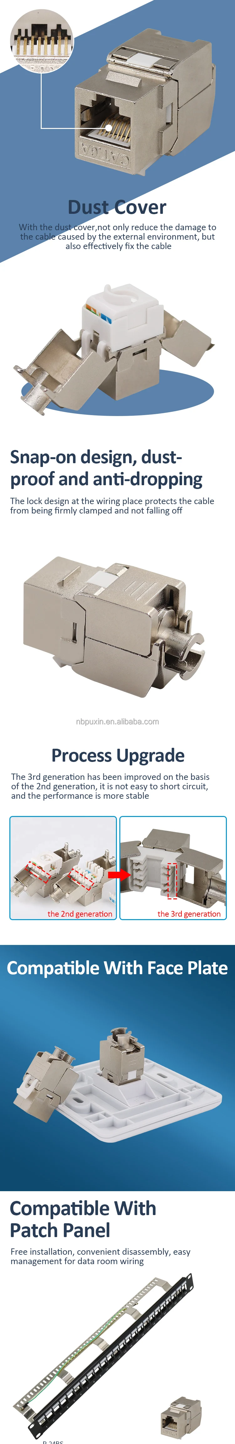 Puxin Network Cat5e Cat6 Cat6a Cat7 Ftp Stp 180 Degree Zinc Alloy Toolless Rj45 Shielded Cat7 ...