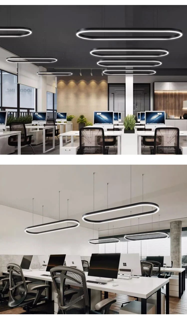 Customized Office Chandelier Led Rounded Rectangular Strip Light Front ...