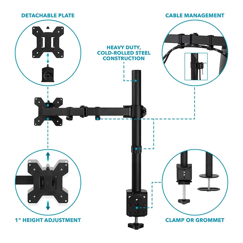 Single Monitor Arm Desktop Stand Gas Spring Monitor Arm Stand for ...