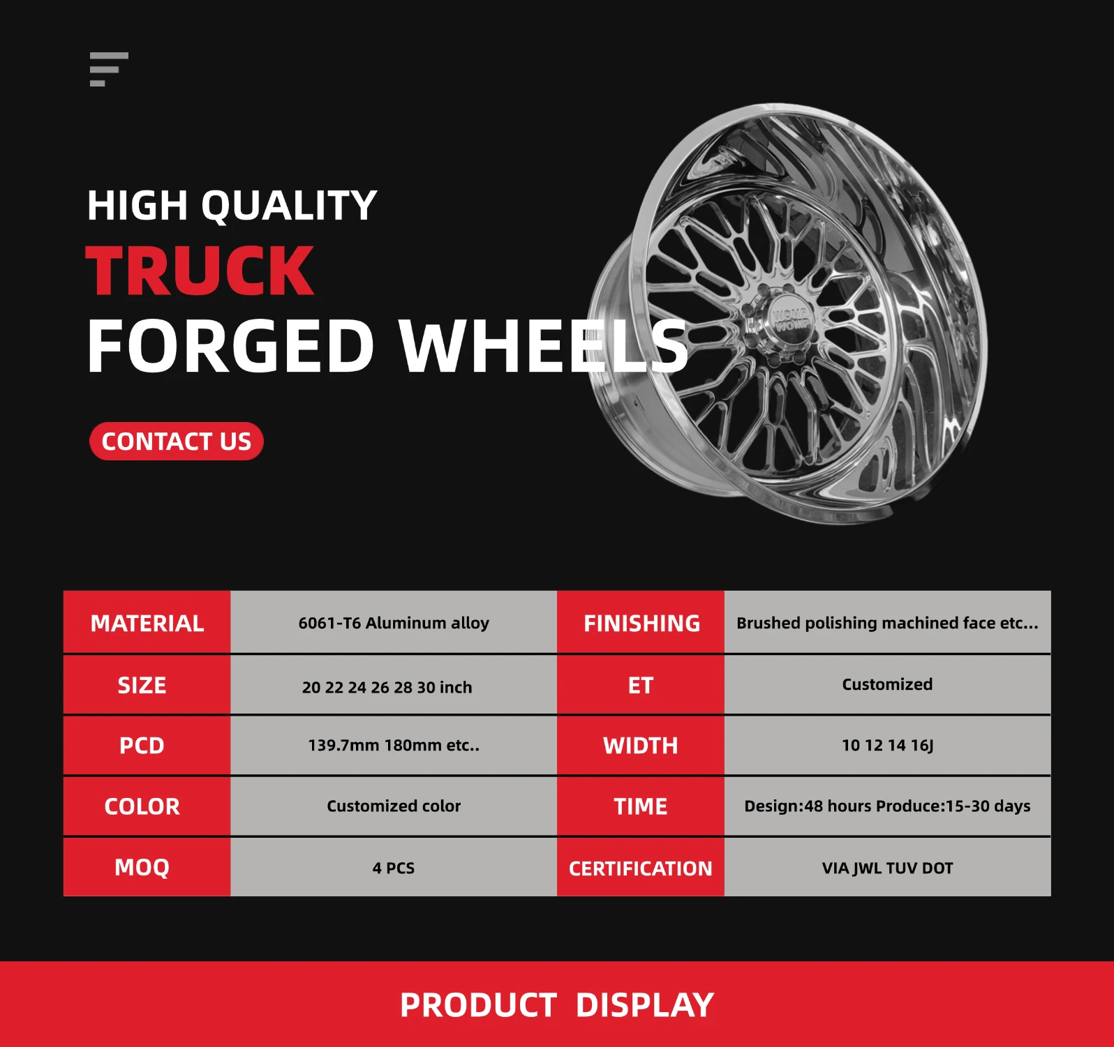Polished Floating Caps Forged Truck Wheels for Ford RAM