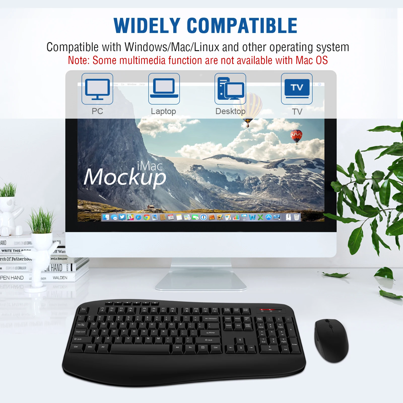 MK345 Compact Ergonomic Russian Wireless Keyboard Mouse Combo