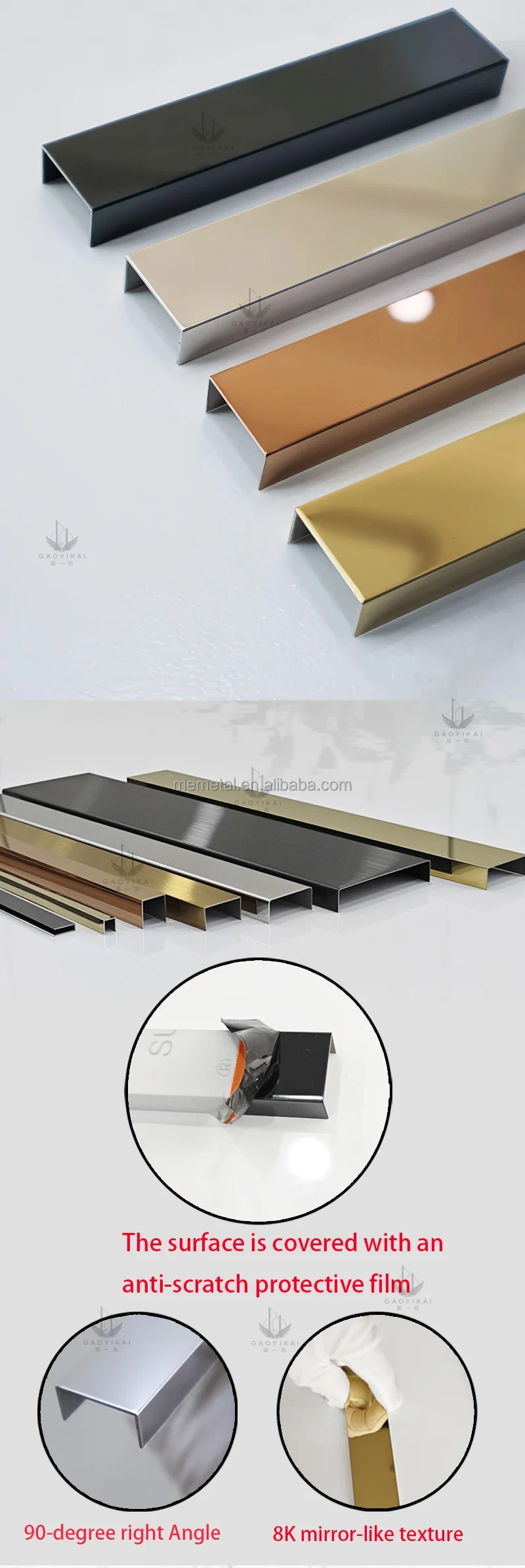 10x10mm U Channel Tile Trim - Decorative Stainless Steel Metal Edge ...