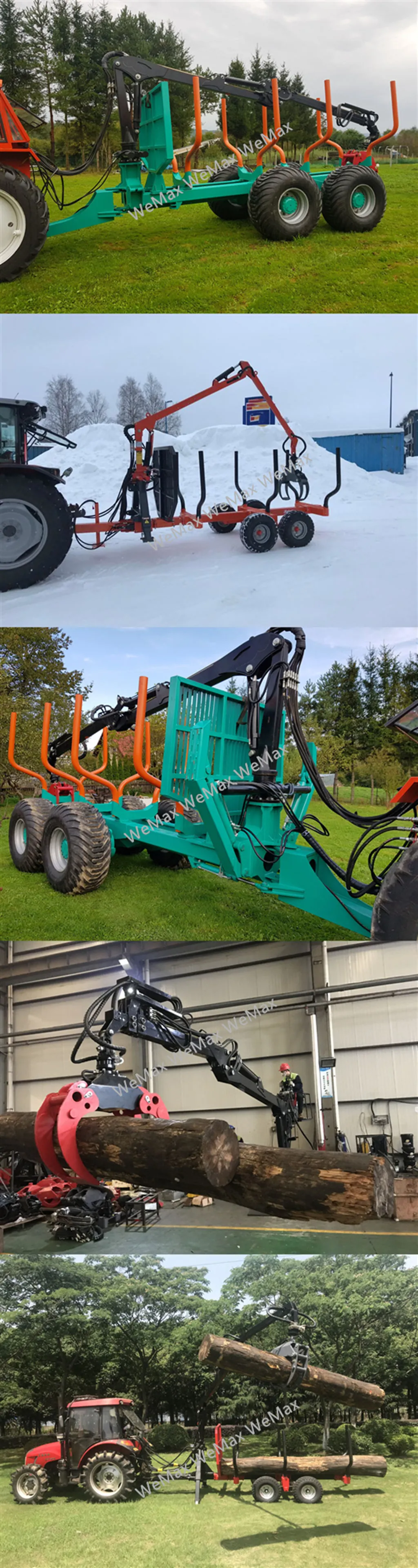 6ton Tractor Power Timber Trailer with 4.7m Crane Arm