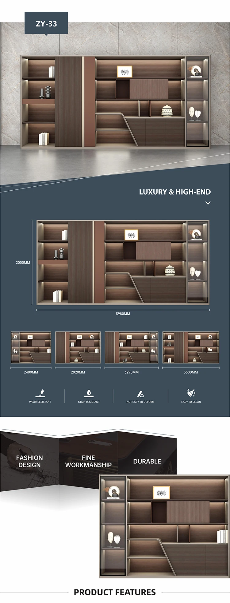 Wooden Modern MDF Bookshelft Bibliotheque File Cabinet CEO Office Room ...