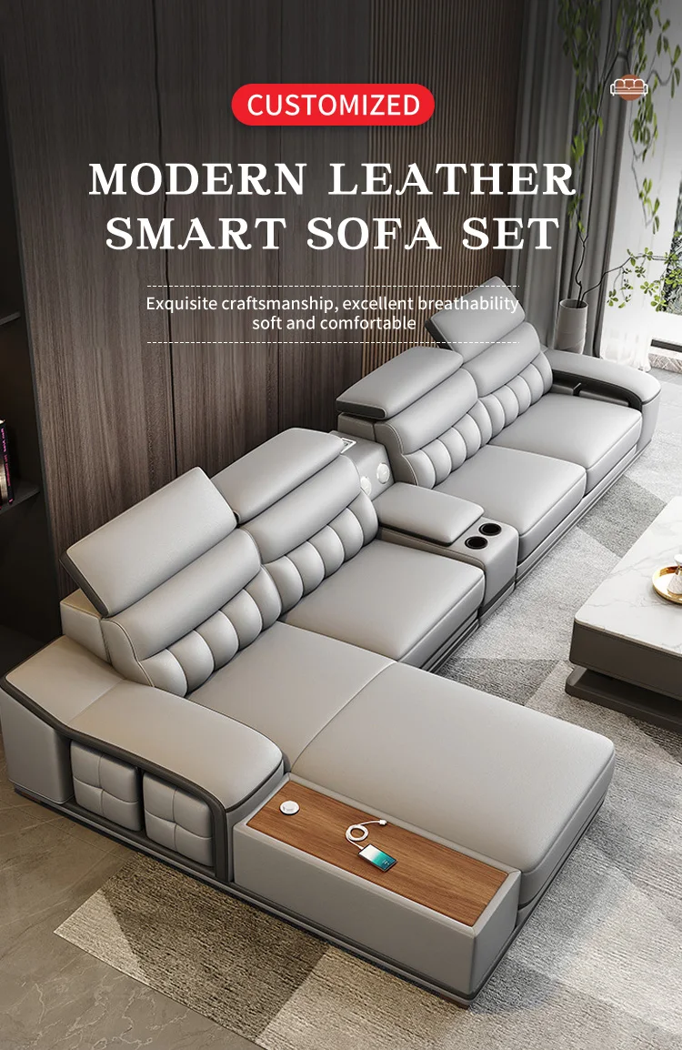 Modern Leather Smart Sofa Set Multifunctional Furniture With Audio ...