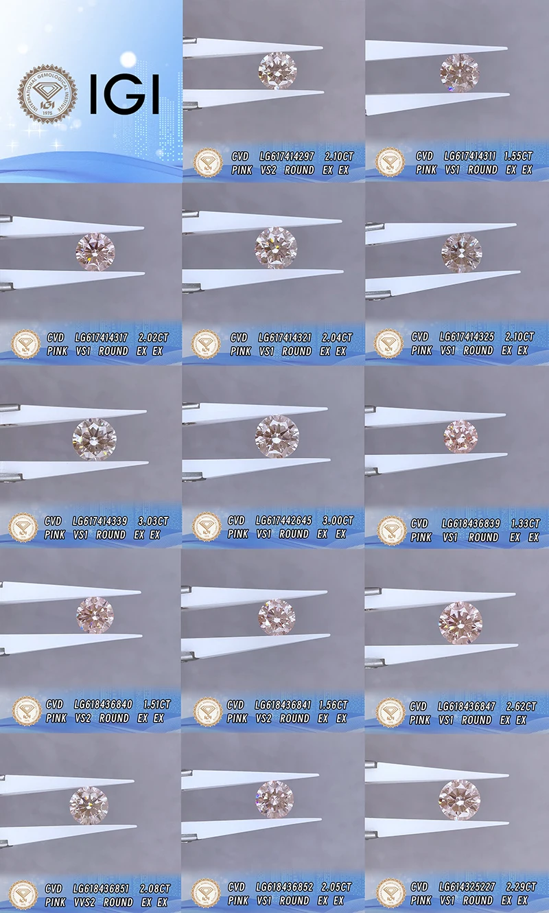 Round Cut Cvd Igi Certificate 1ct 2ct 3ct Fancy Pink / Fancy Intense Pink Vvs Vs Lab Grown ...