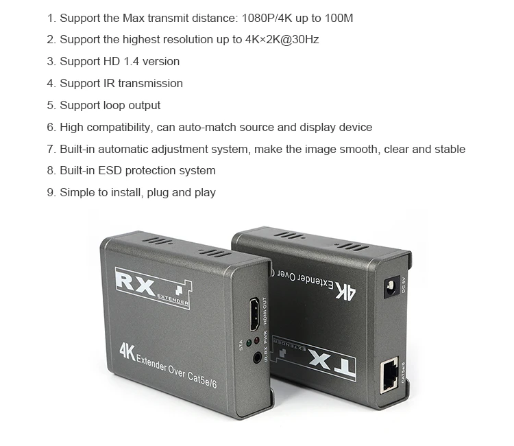 4k 100m Extender Audio Rj45/cat5e/6 Ethernet Cable Hd Loopout Video ...