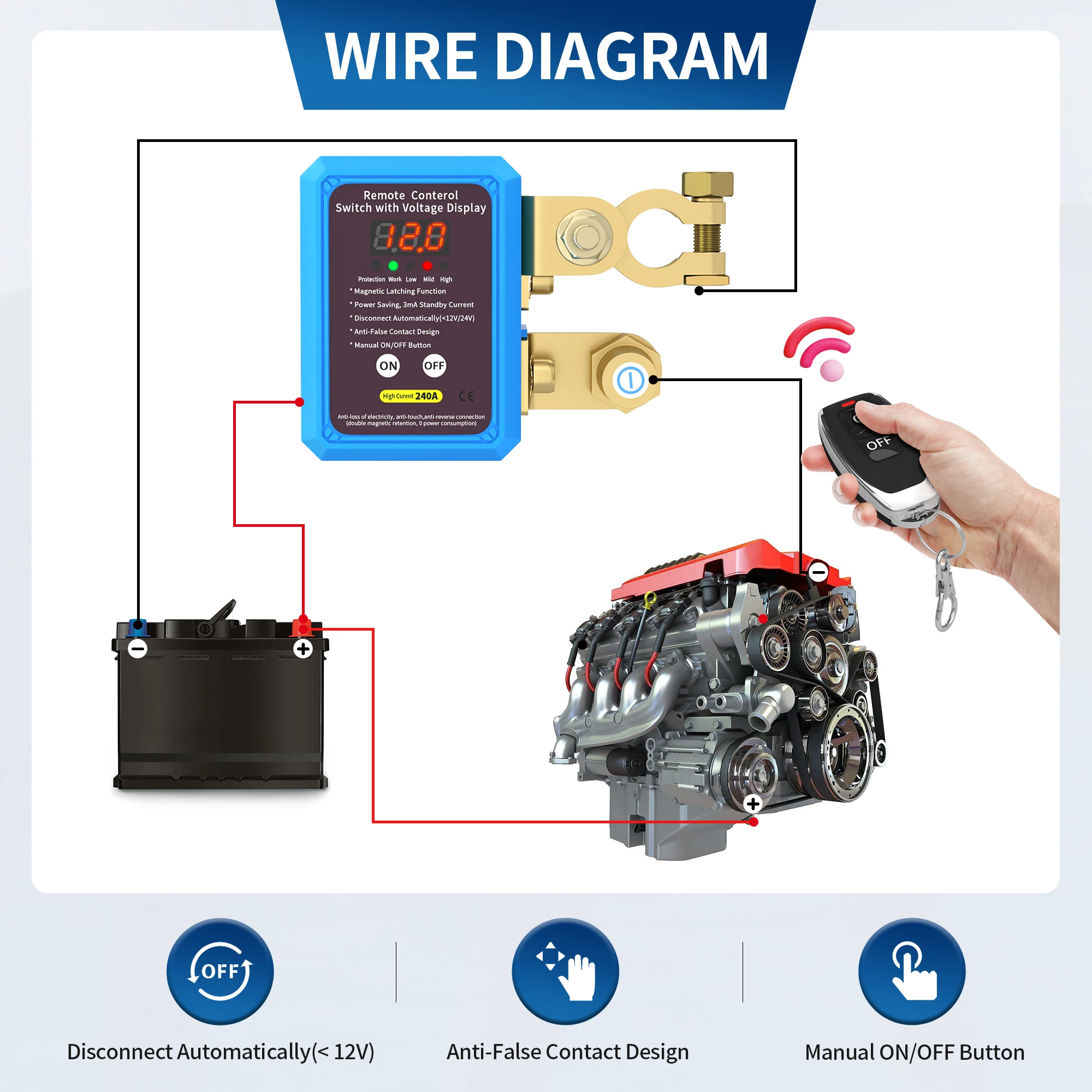 Automatic 12v 240a Remote Kill Switch Wireless Remote Battery ...