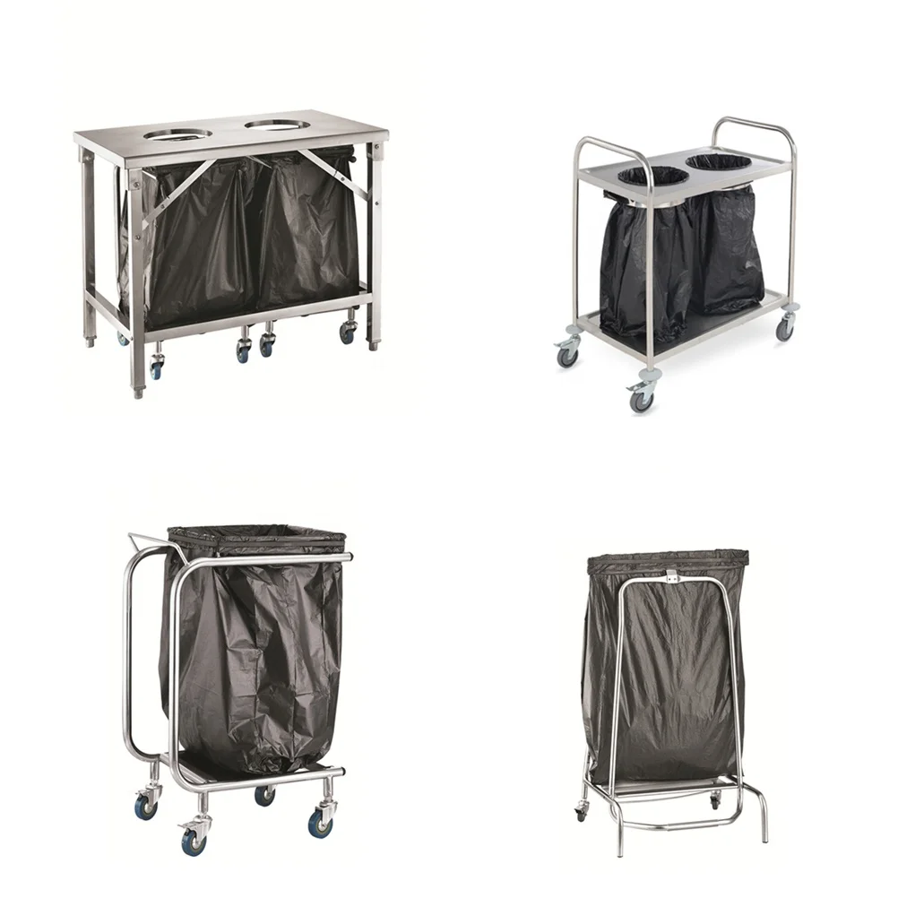 Stainless Steel Waste Collector Trolley - Pedal Trash Bag Sack Holder ...