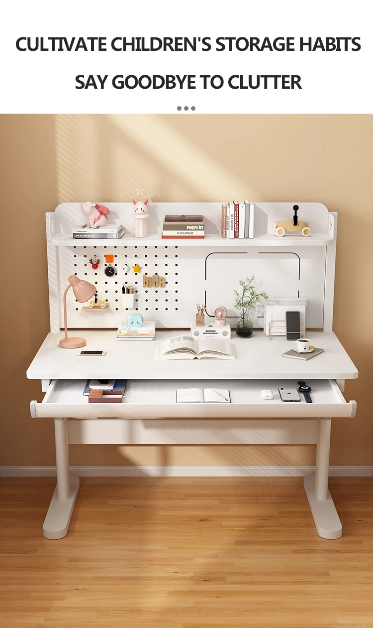 Ergonomic Writing Desk With Perforated Board Bookshelf And Drawer Style ...