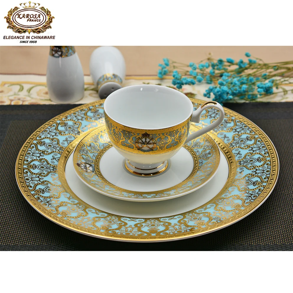 3pcs Oman Custom Design Gold Rim Dinnerware Set Bone China Dinner Set ...