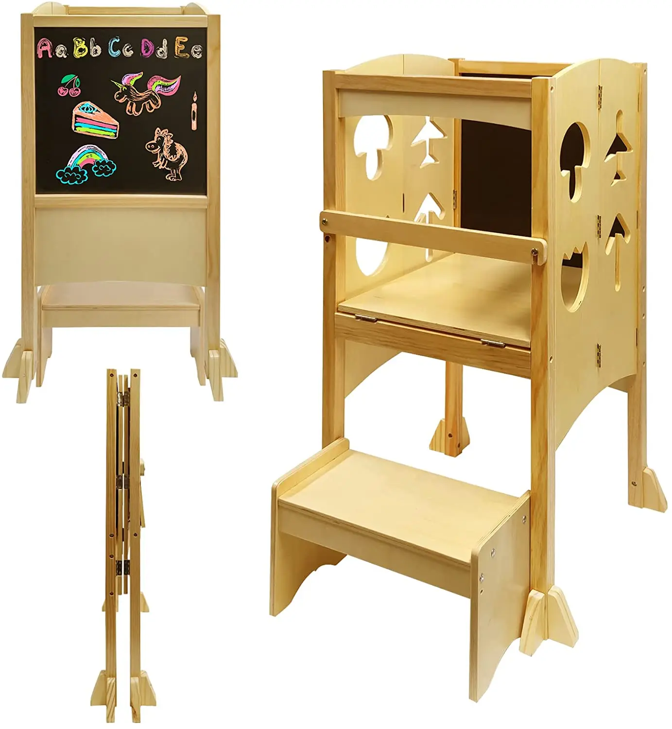 Foldable Kitchen Helper for Kids Toddlers Learning Tower with Drawing ...