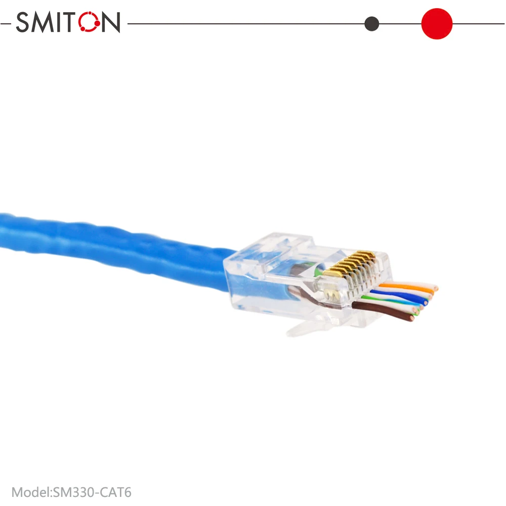 RJ45 23awg Cat6 Pass Through Connectors Gold Plated 8P8C Modular ...