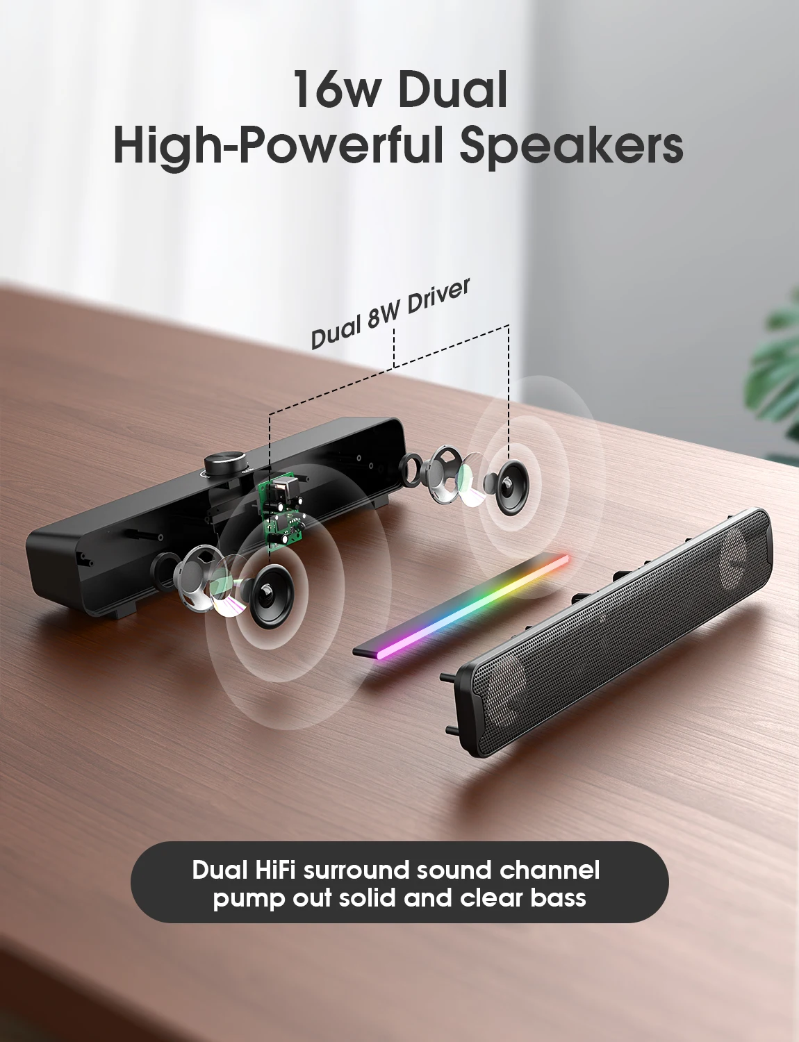 ONIKUMA L16 TV Soundbar Box - Stereo Music with 4D Surround Sound