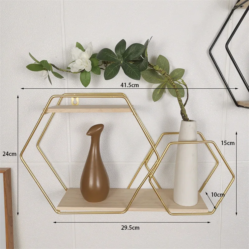 Wall Mounted Hexagonal Floating Shelves Black Modern Metal Wall Shelf ...
