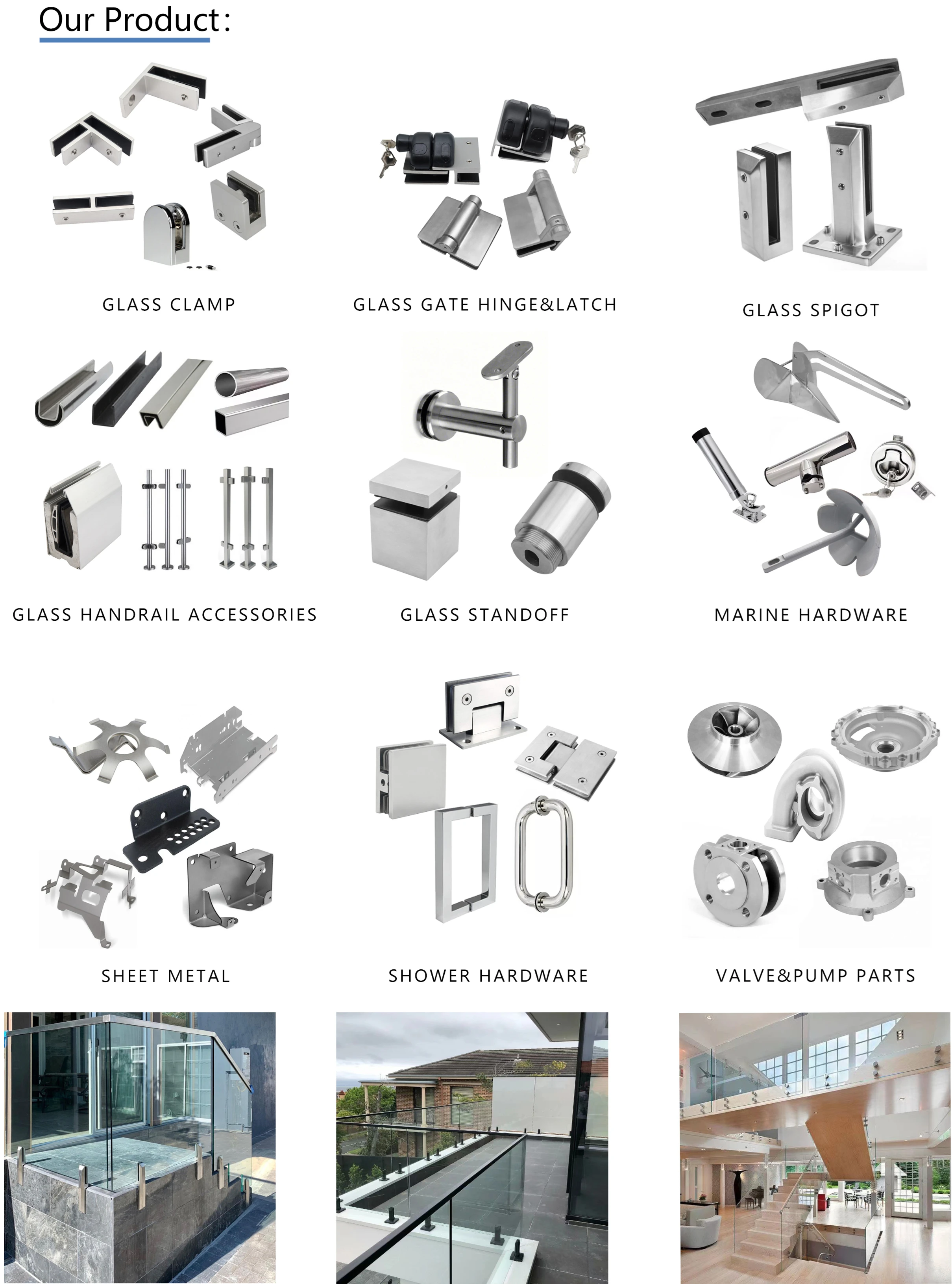 Spigots Wall Mounted Glass Railing Hardware Stainless Steel Frameless ...