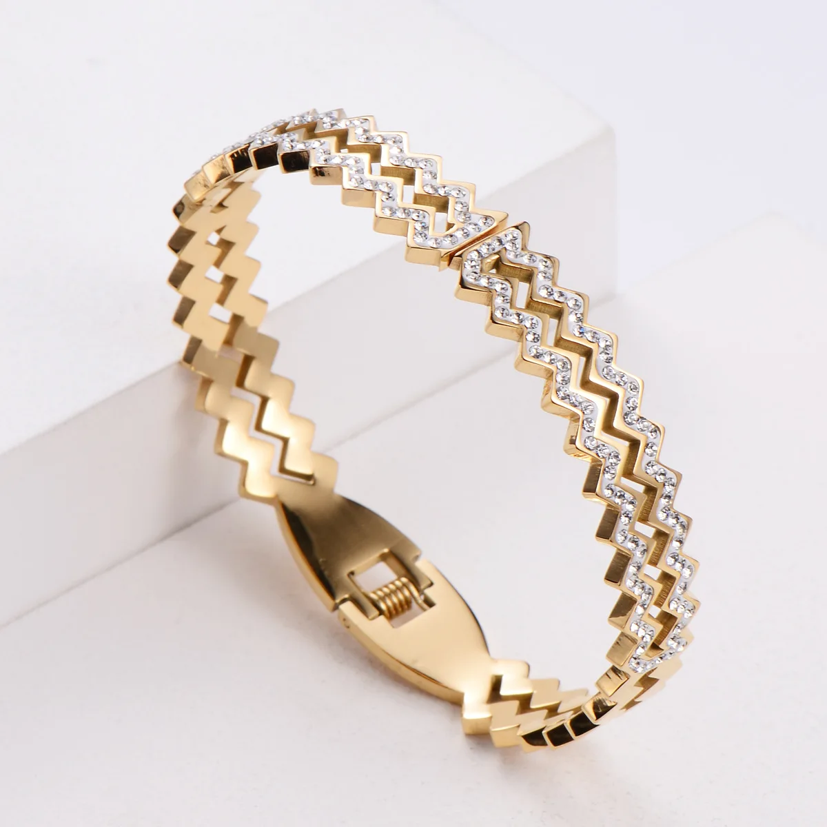 Creative Wave Shape Double Row Bangle Temperament Fashion Lady Bangles ...