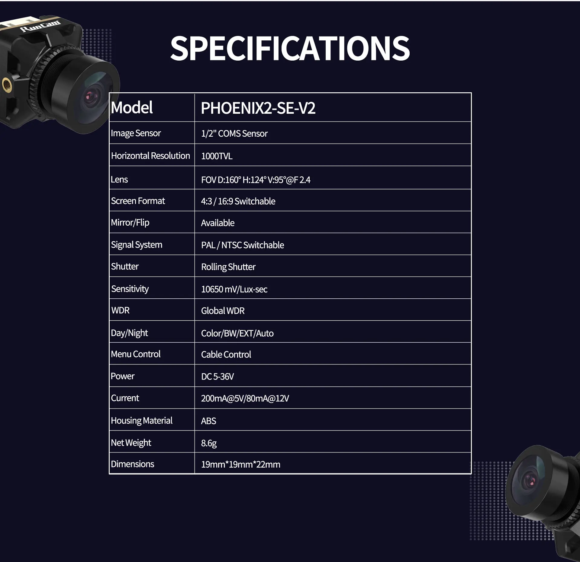 RunCam Phoenix 2 SE V2 Phoenix 2 Special Edition Camera DC 5-36V 2.1mm ...