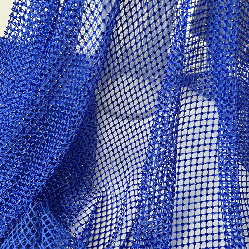 Factory Supplier Royal Blue Rectangle Mesh Rhinestones Panel Fabric Hot ...