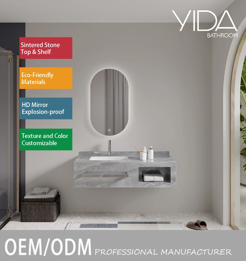 YIDA Bathroom Gary Sintered Stone Integrated Basin Combination Hidden ...