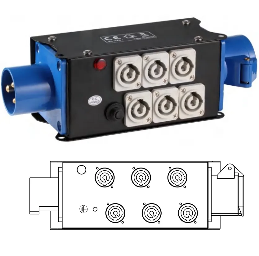 Stage Lighting Audio Powercon Distribution Box for Light and Sound