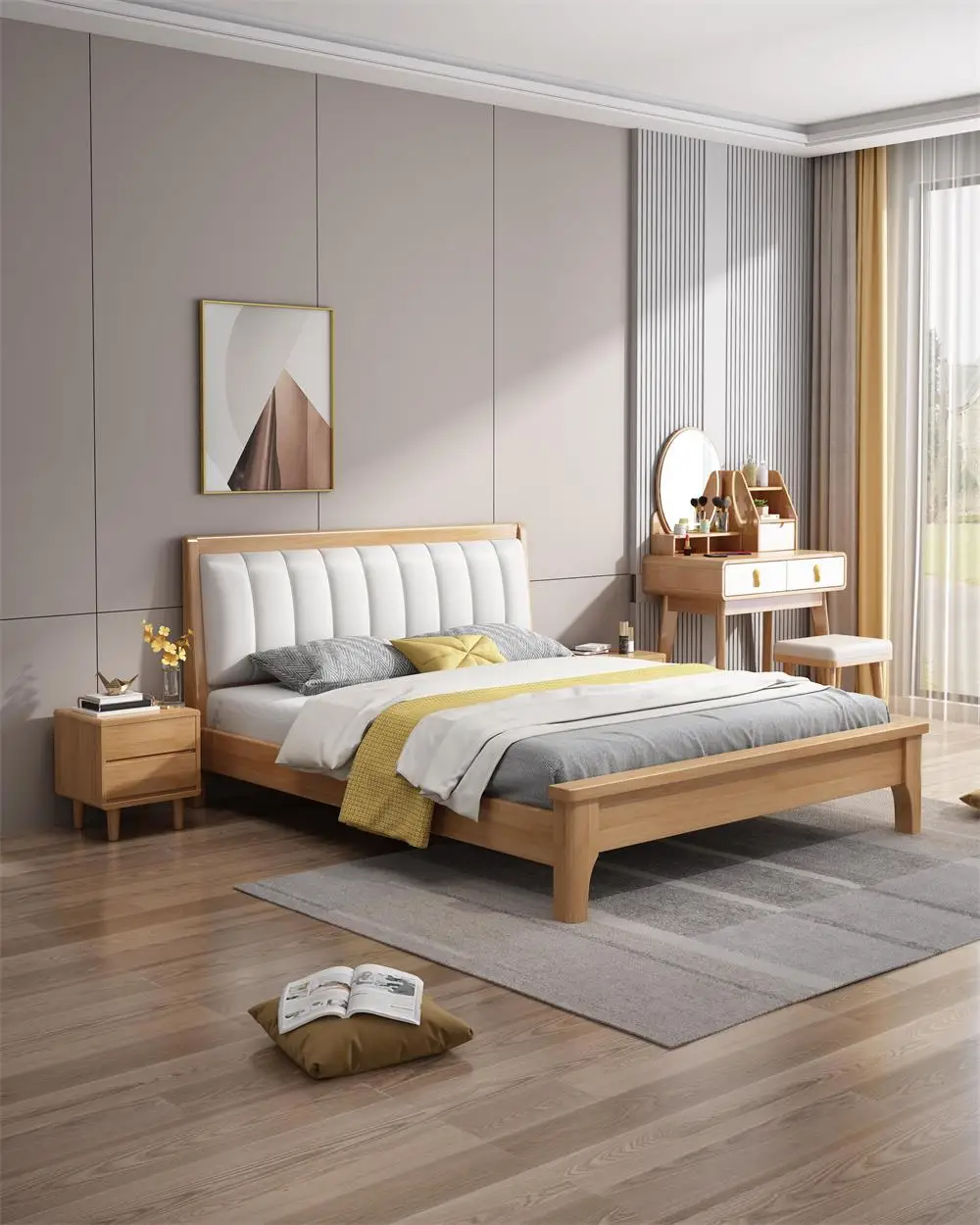Odm Home Furniture Bedroom Modern Queen Size Wooden Soft Oak Wood Beds ...