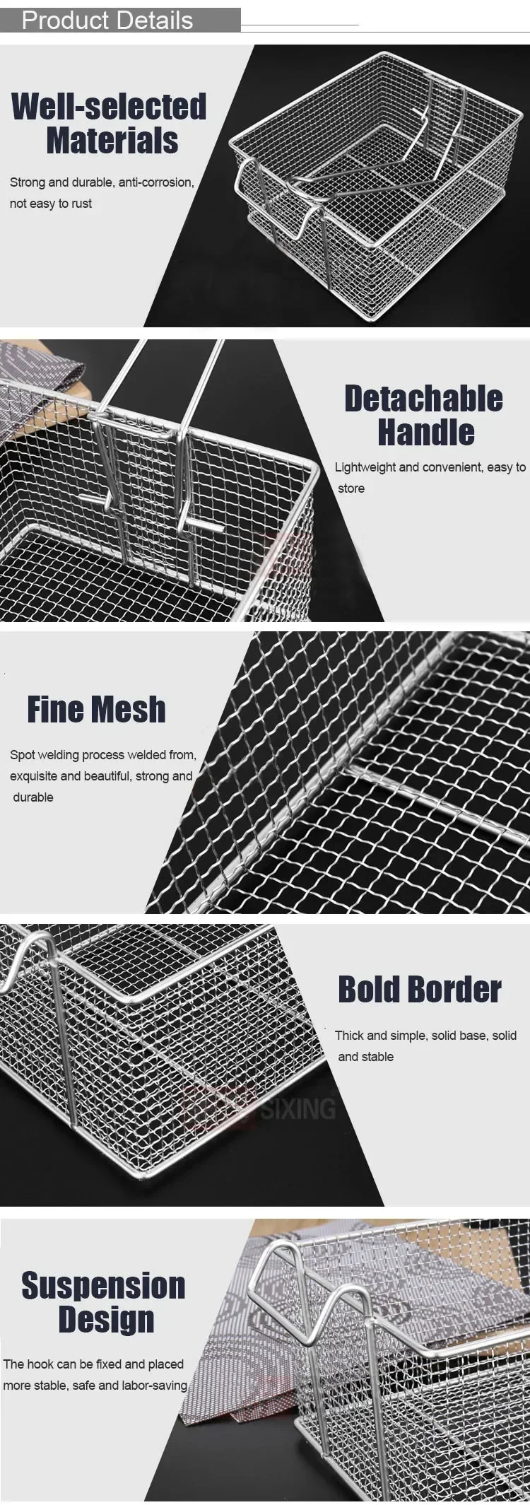 Restaurant Wire Mesh Stainless Steel Serving Mini Metal Silver Square ...