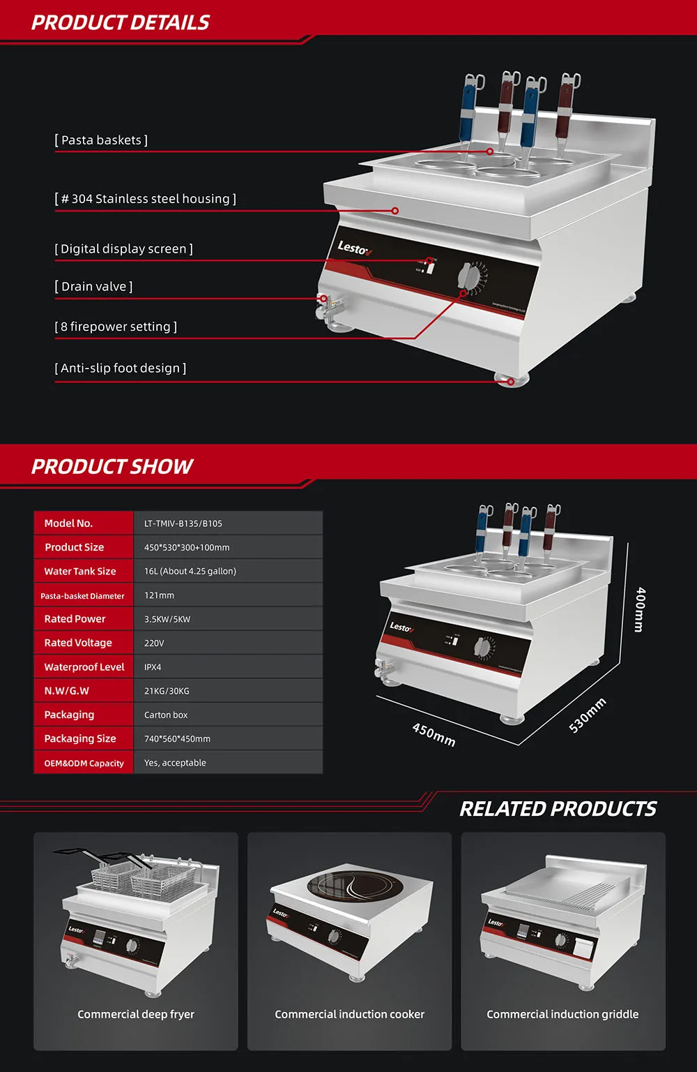 5000W Restaurant Tabletop Induction Noodle Cooker for Commercial ...