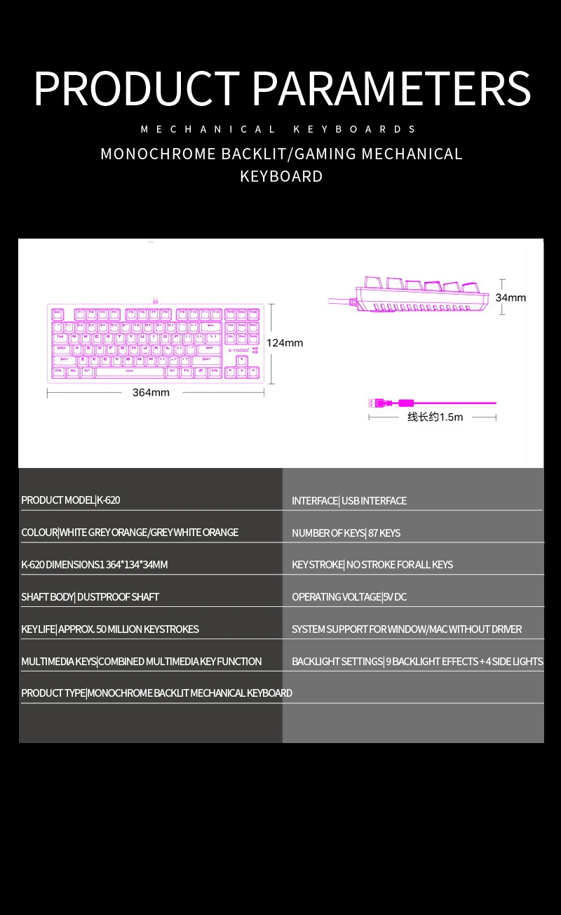 Black Gray Mechanical Keyboard Keyboard 87 Keys Waterproof Led Rgb ...
