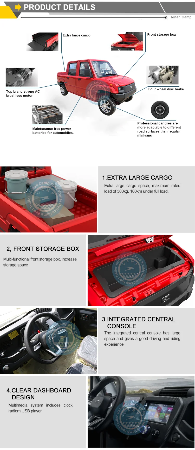 Commercial Vehicle Small Pickup Truck Electric 4 Seater Pickup Truck ...