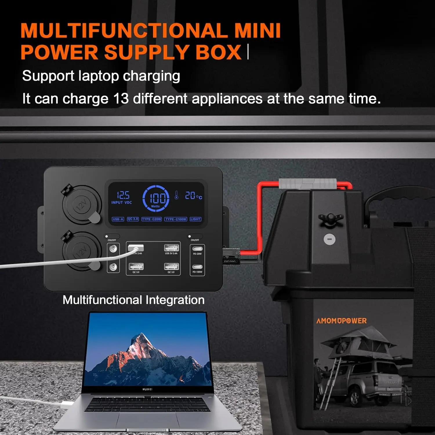 12V DC Power Outlet Box with USB, Type C, and Anderson Ports