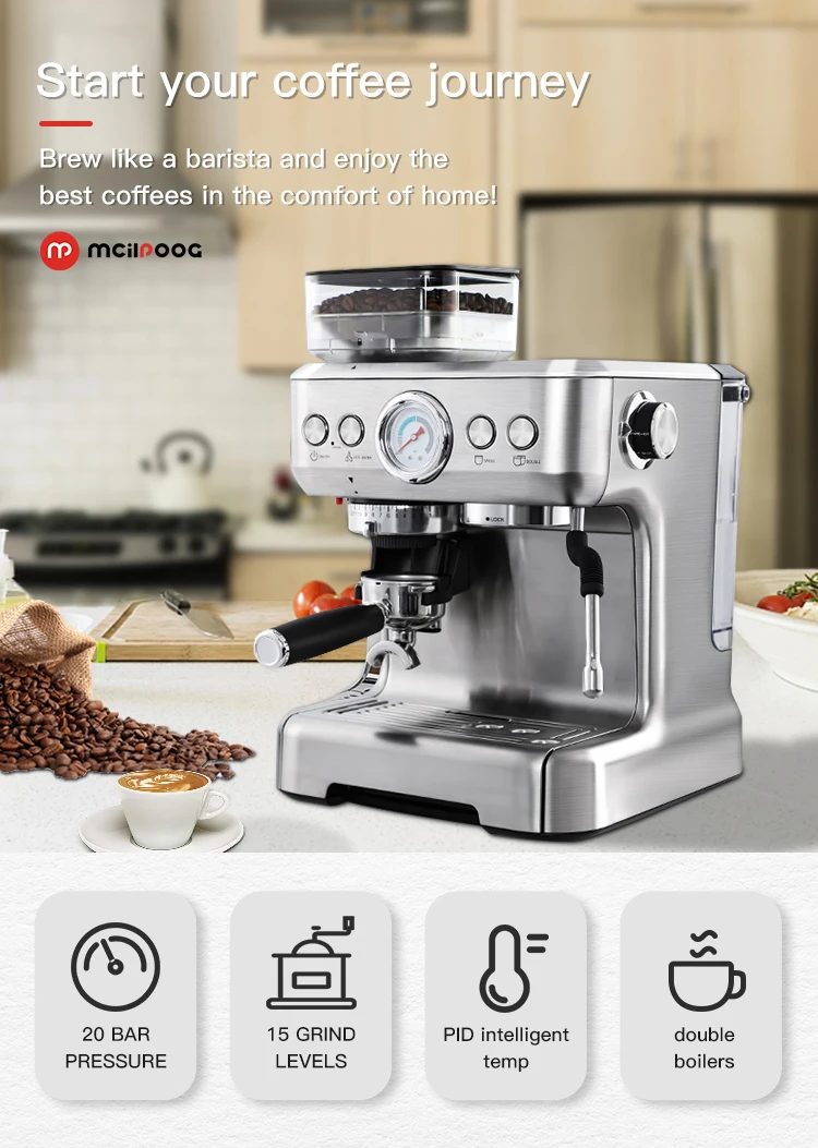 20 Bar Pressure Home Espresso Coffee Machine With Grinders - Buy Coffee ...