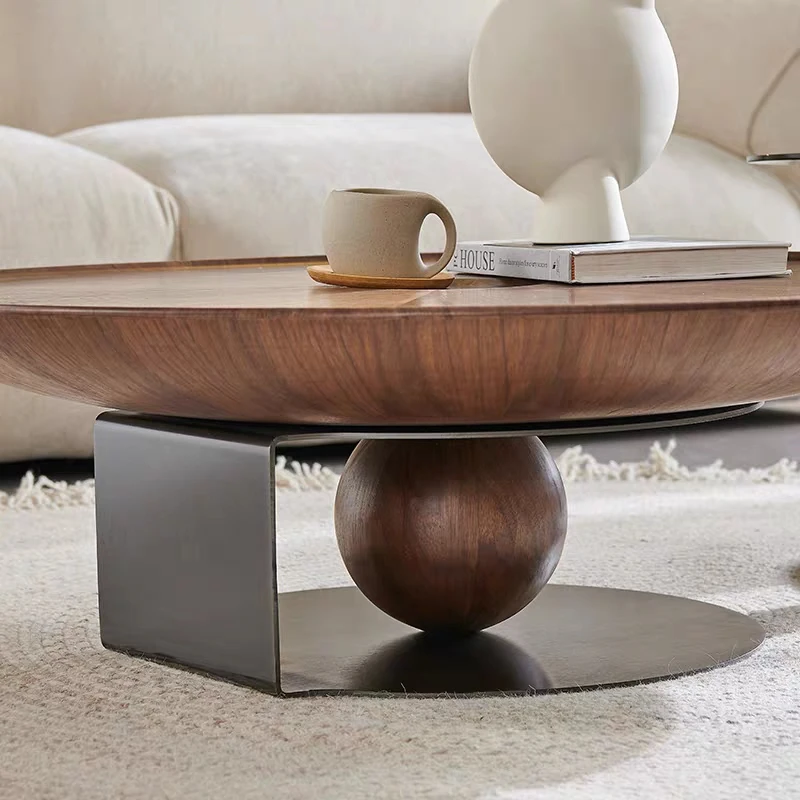 Italian Walnut Color Solid Wood Circular Coffee Table Light Luxury ...